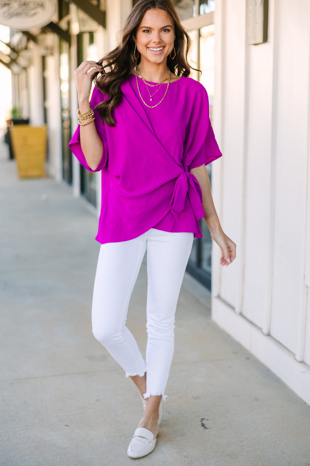Feminine Magenta Pink Tied Blouse - Trendy Blouses#N# #N# #N# #N# –#N ...