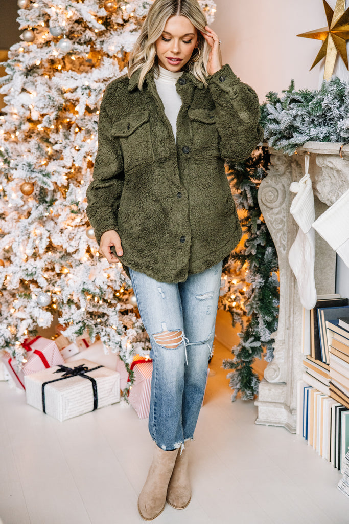 Make It Known Olive Green Teddy Jacket – Shop the Mint