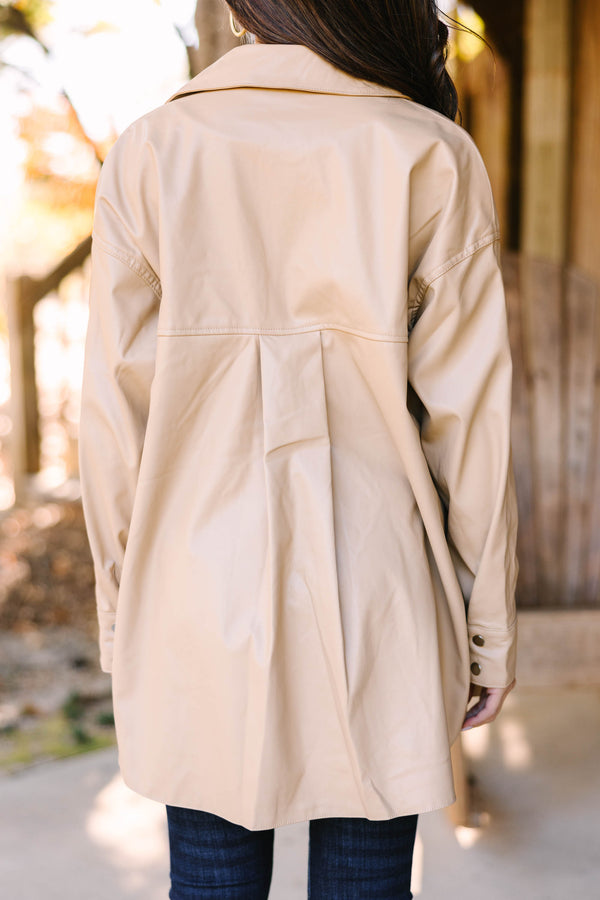 Sassy Khaki Brown Faux Leather Shacket - Edgy Shackets – Shop the Mint