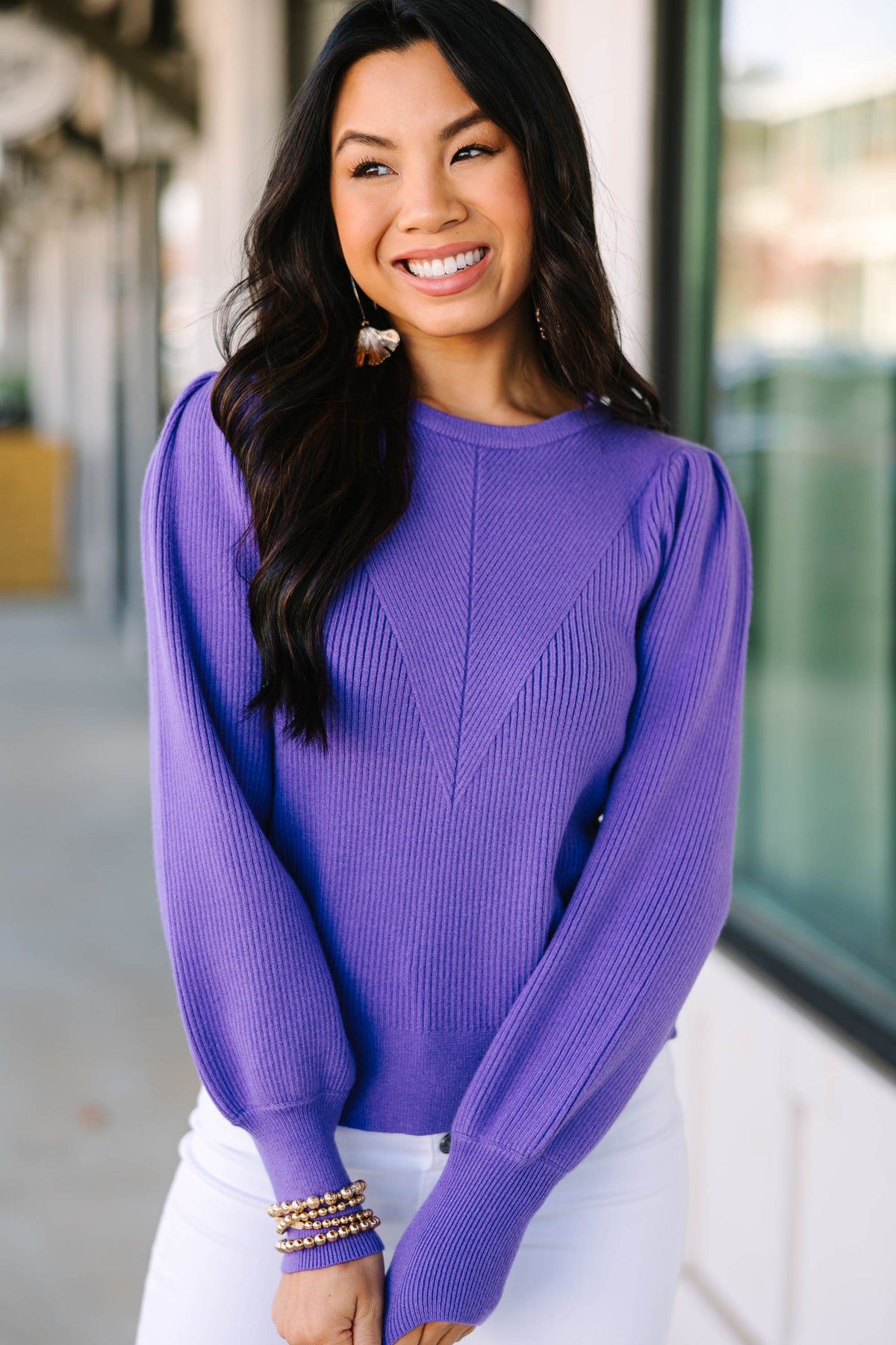Pretty Lavender Purple Ribbed Sweater - Flattering Women's Sweaters ...