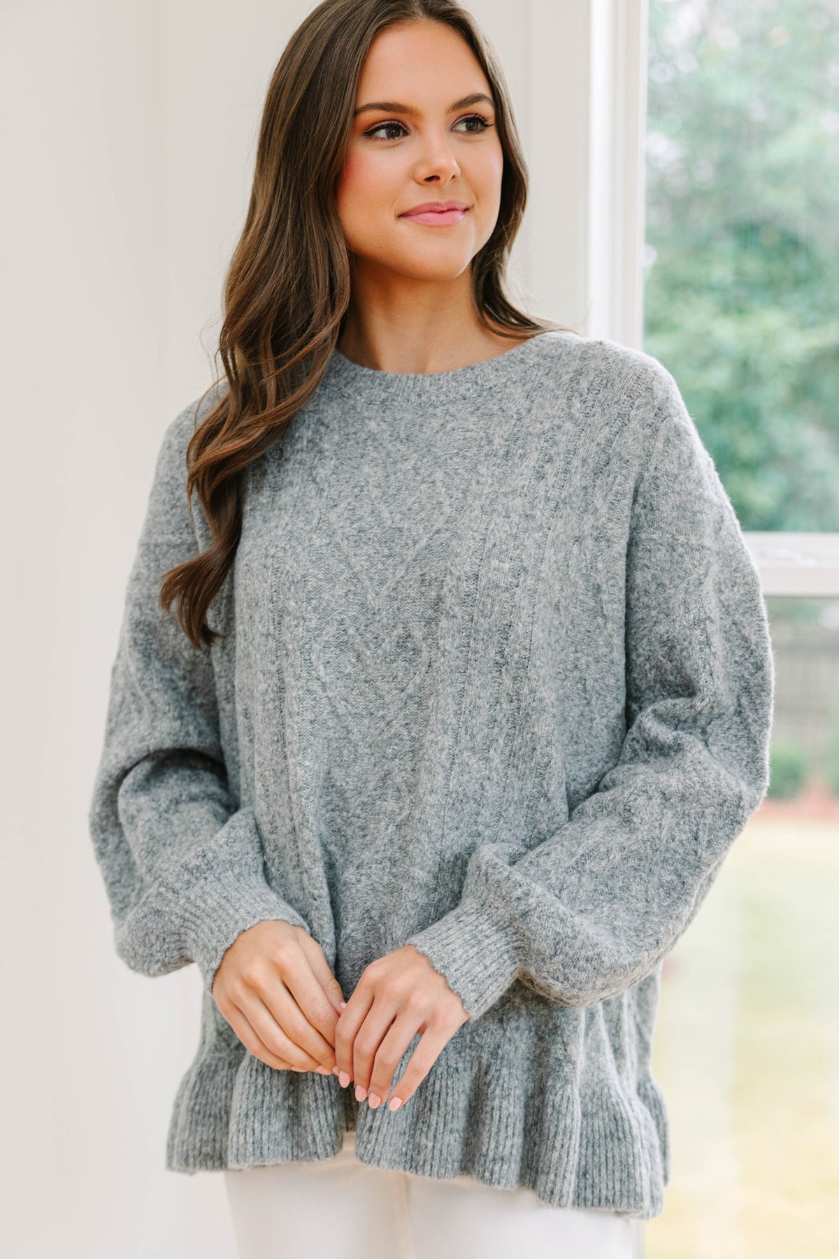 Cute Heather Gray Ruffled Sweater - Girly Sweaters – Shop the Mint