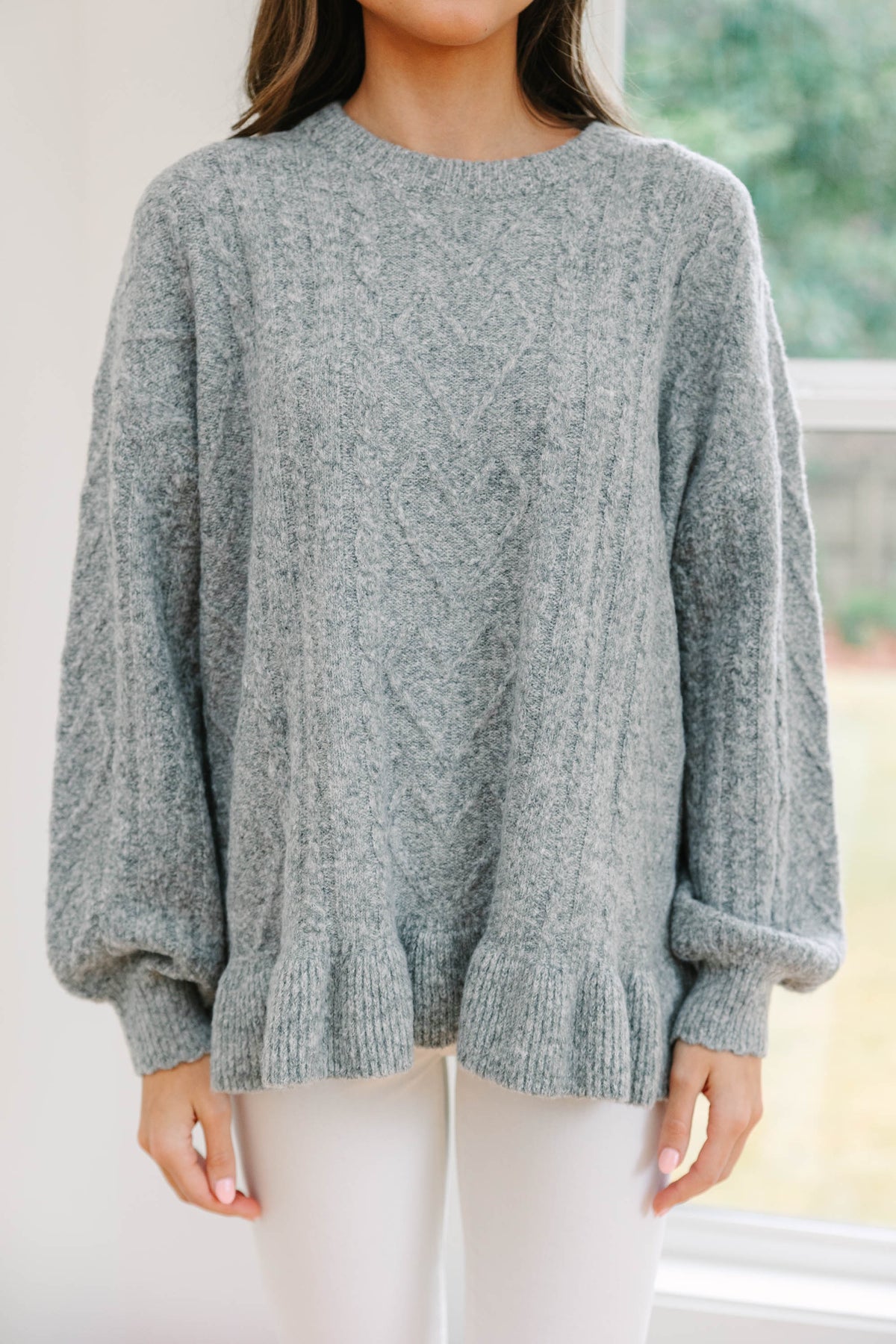 Cute Heather Gray Ruffled Sweater - Girly Sweaters – Shop the Mint
