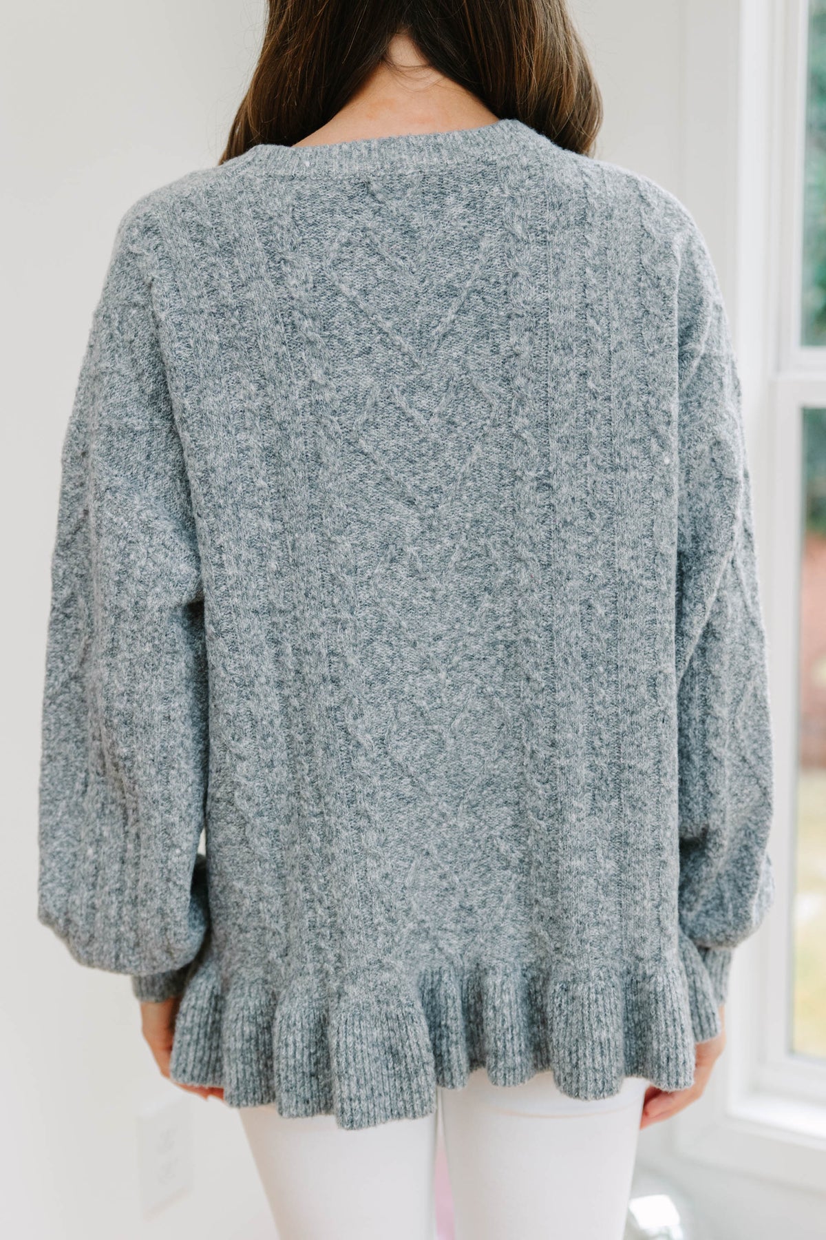 Cute Heather Gray Ruffled Sweater - Girly Sweaters – Shop the Mint