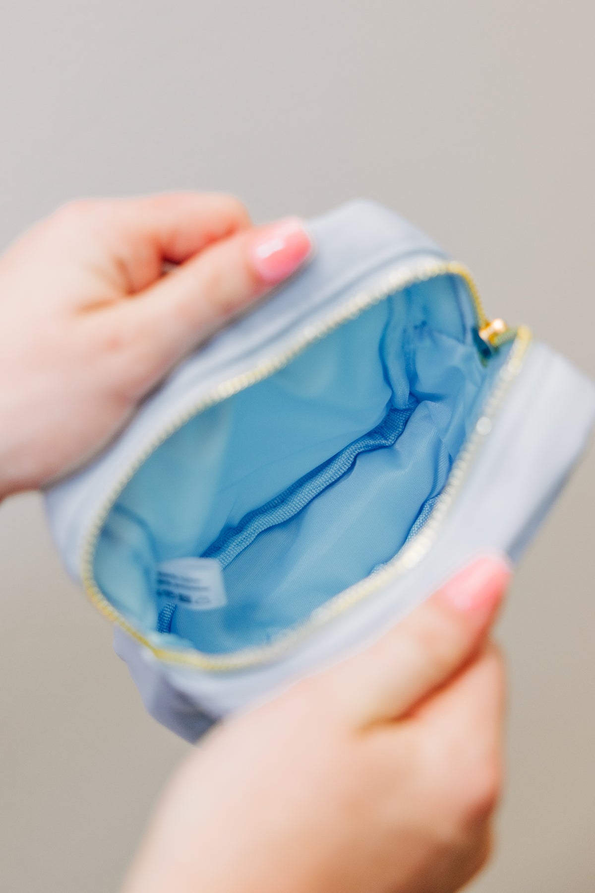 Let's Get Going Light Blue Varsity Cosmetic Bag, Small – Shop the Mint