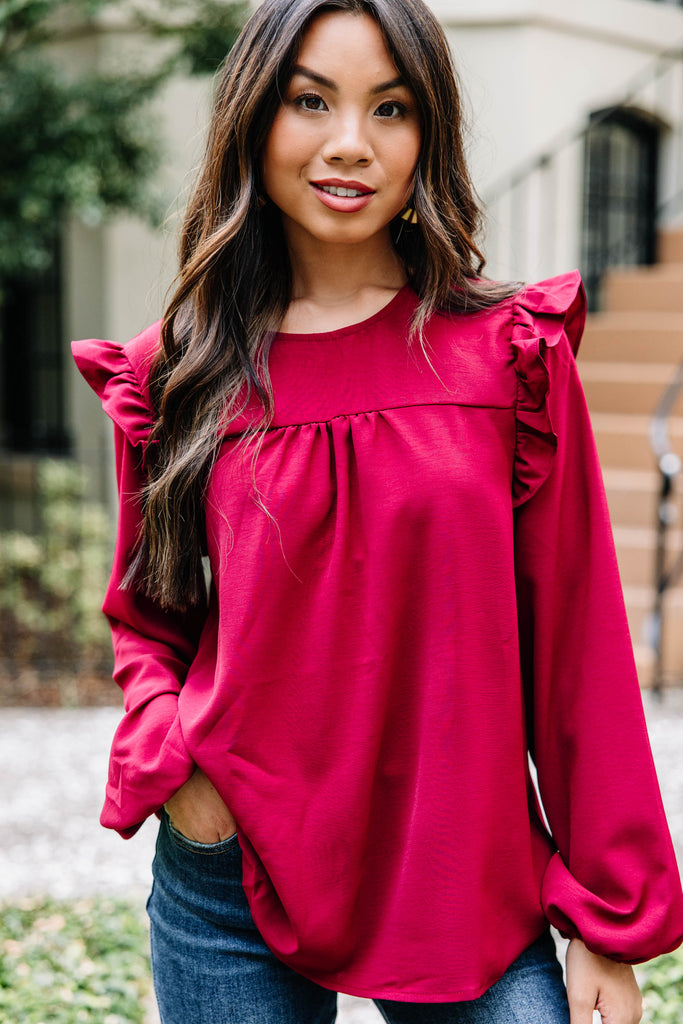 Feeling Important Wine Red Ruffled Blouse – Shop the Mint