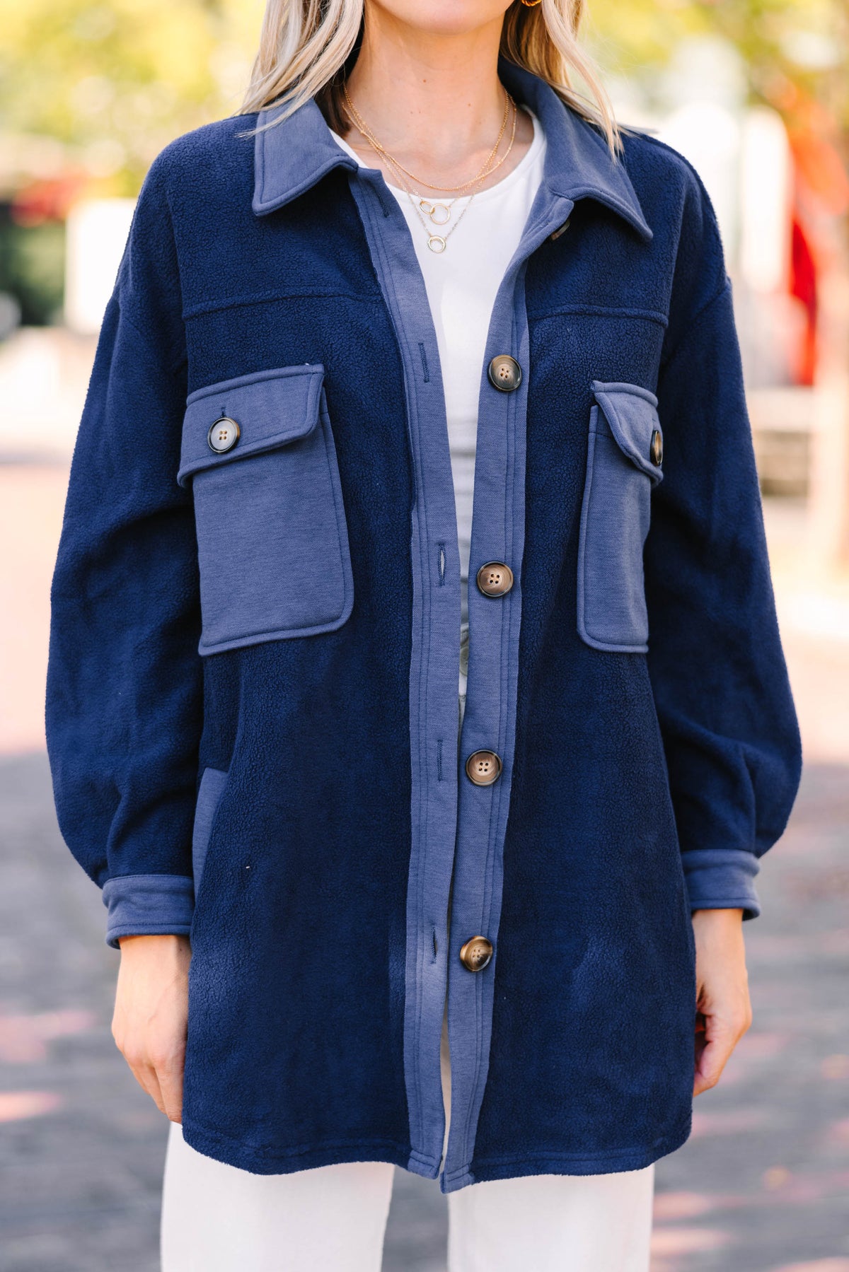 What I Like Navy Blue Fleece Shacket – Shop the Mint