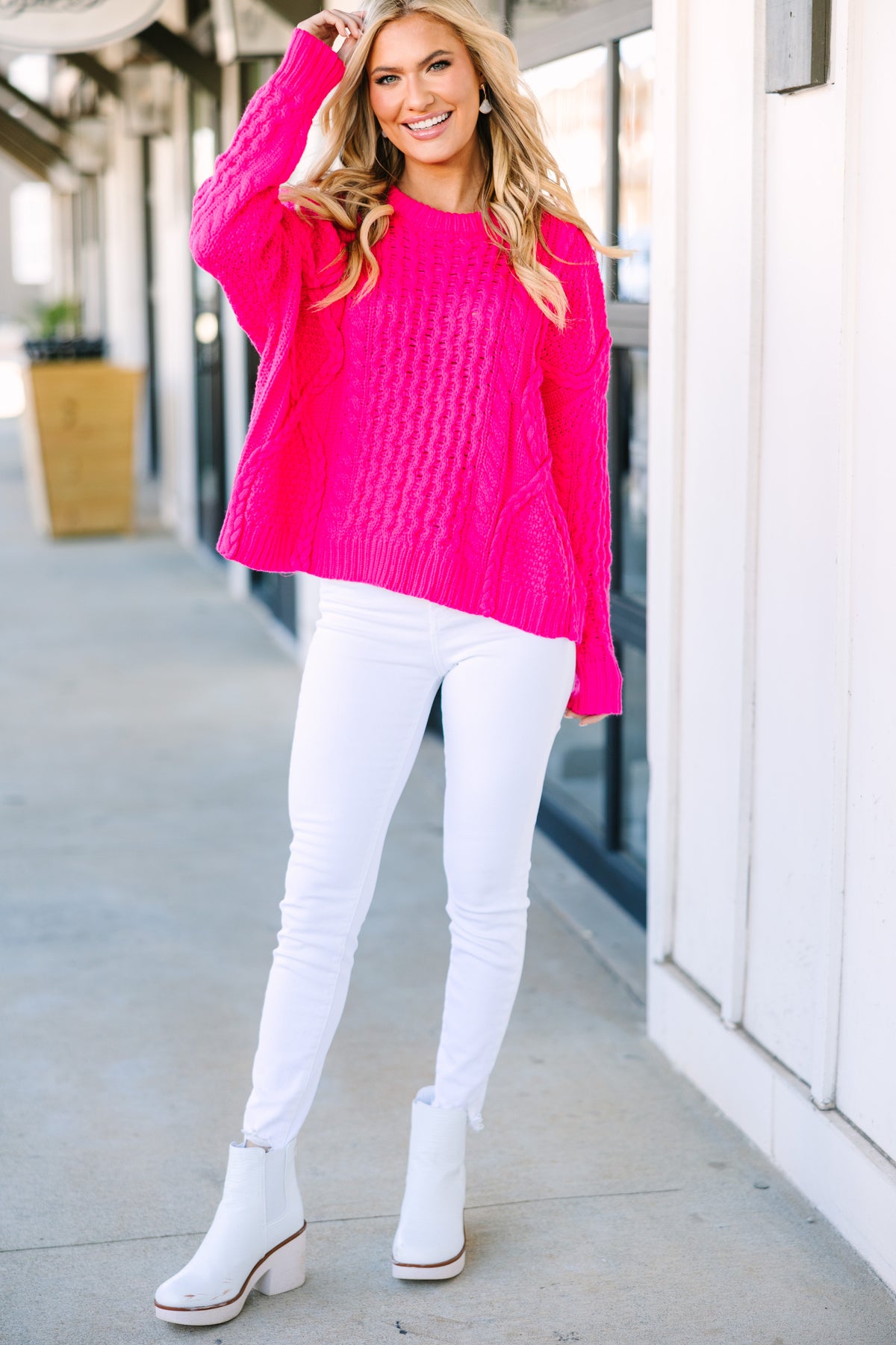 Be The Best Electric Pink Cable Knit Sweater – Shop the Mint