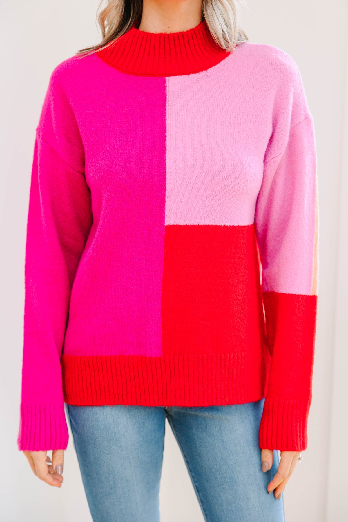 All Good Hot Pink Colorblock Sweater – Shop the Mint