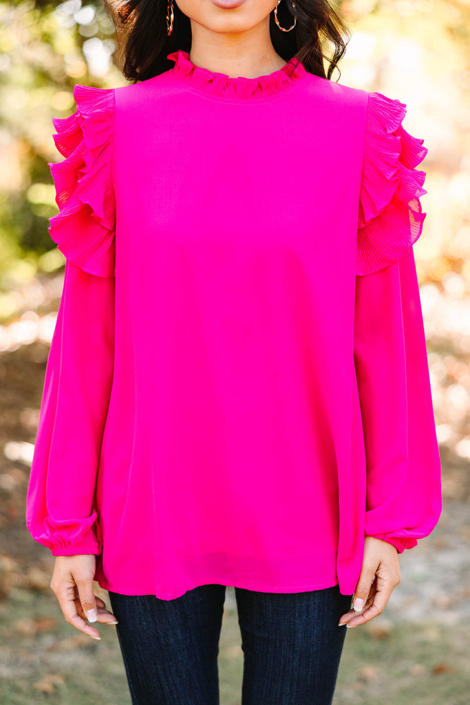 Just Can't Wait Magenta Pink Ruffled Blouse – Shop the Mint