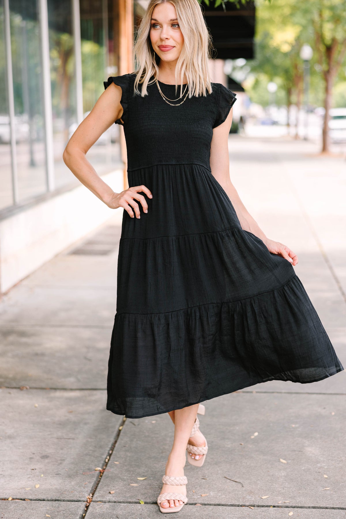 Learn To Love Black Smocked Midi Dress – Shop the Mint