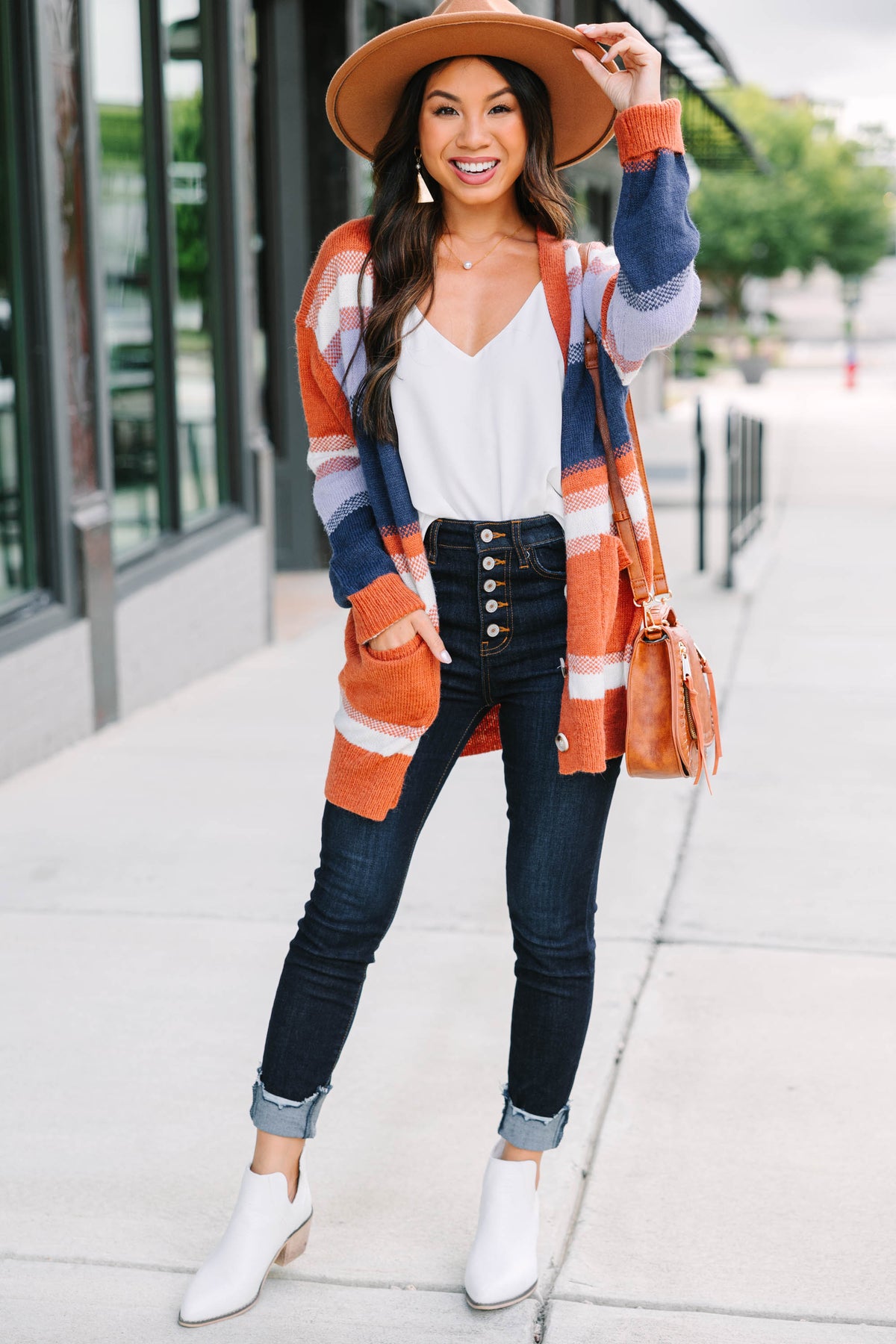 Fall For You Rust Orange Striped Cardigan – Shop the Mint