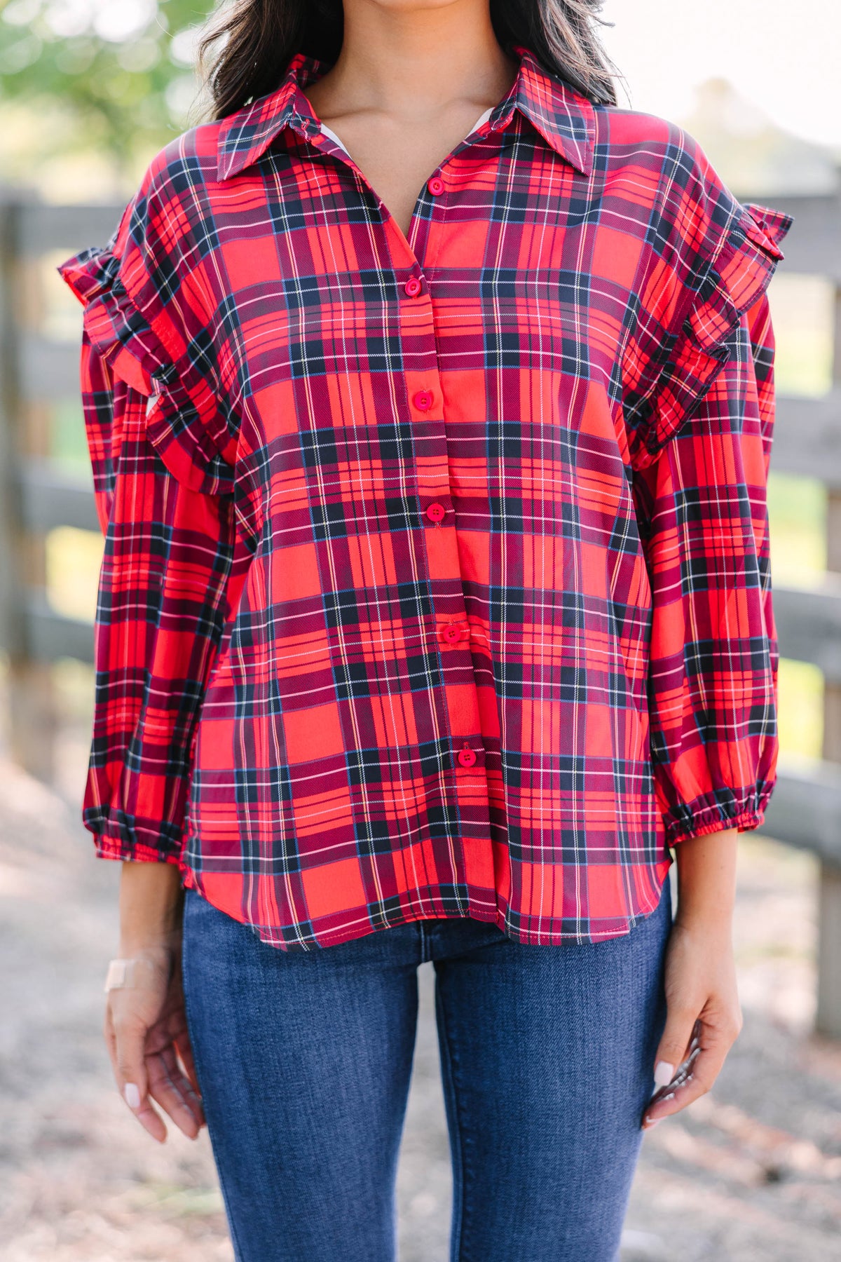 Be Both Red Plaid Ruffled Blouse – Shop the Mint