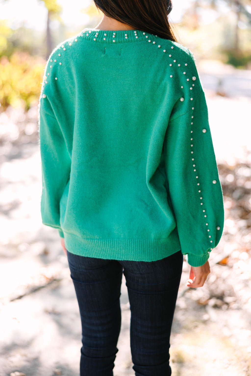 Can't Help But Love Emerald Green Pearl Studded Sweater – Shop The Mint