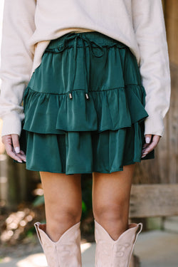Take The Leap Hunter Green Satin Ruffled Skort – Shop the Mint