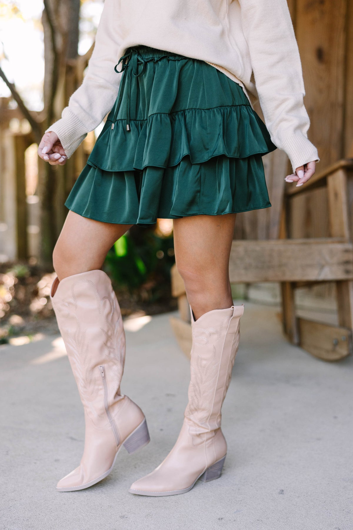 Take The Leap Hunter Green Satin Ruffled Skort – Shop the Mint