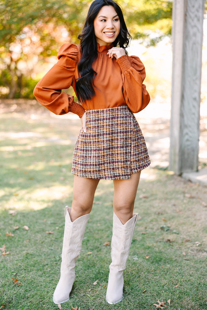 Be A Stand Out Rust Orange Puff Sleeve Blouse – Shop the Mint