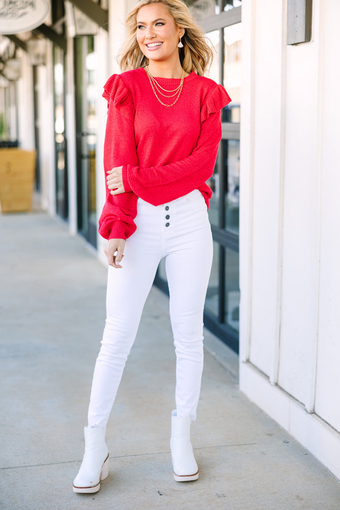 Give Me A Call Tomato Red Ruffled Blouse – Shop the Mint