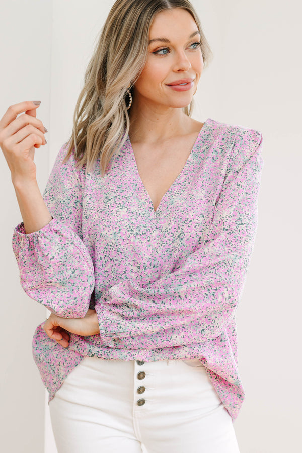 Falling For You Lavender Purple Ditsy Leopard Blouse – Shop the Mint