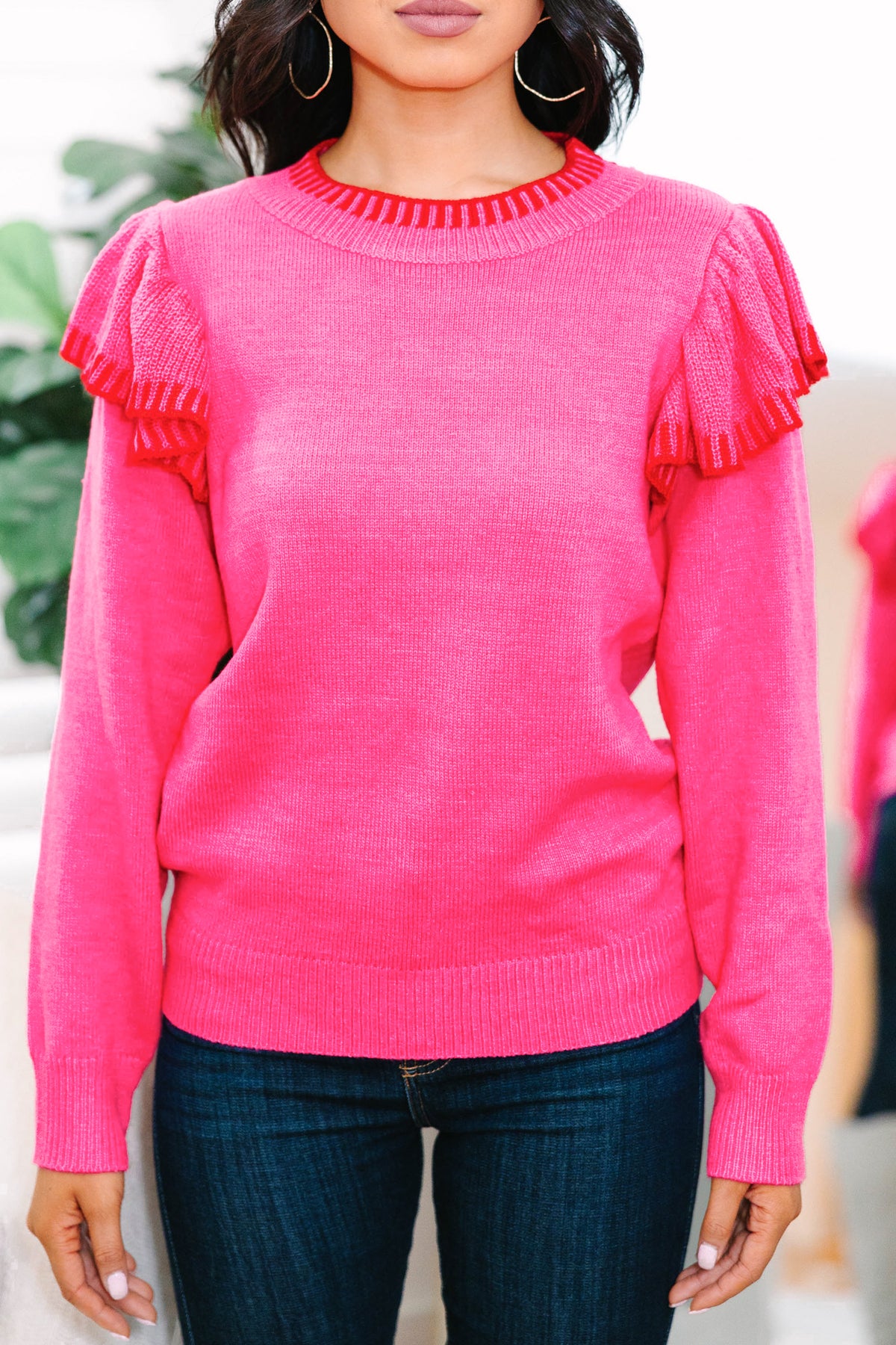 Looking Ahead Fuchsia Pink Ruffled Sweater – Shop the Mint