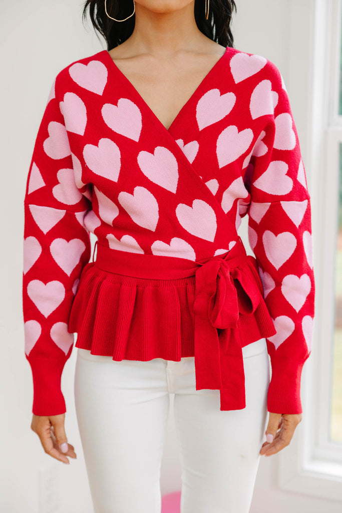 Looking To You Red Heart Print Sweater – Shop the Mint