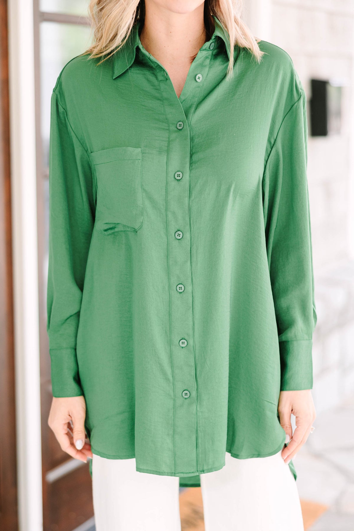 See You There Ash Green Satin Top – Shop the Mint