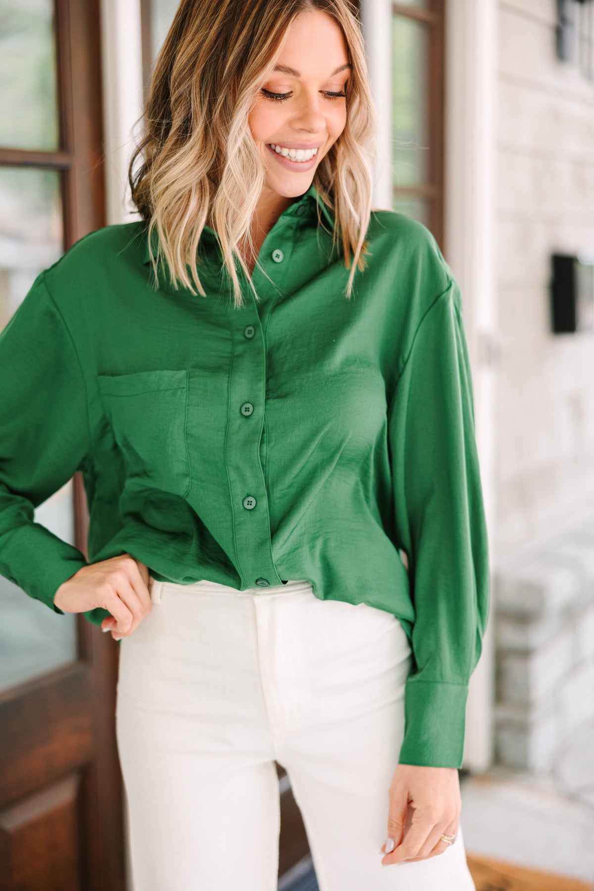 See You There Ash Green Satin Top – Shop the Mint