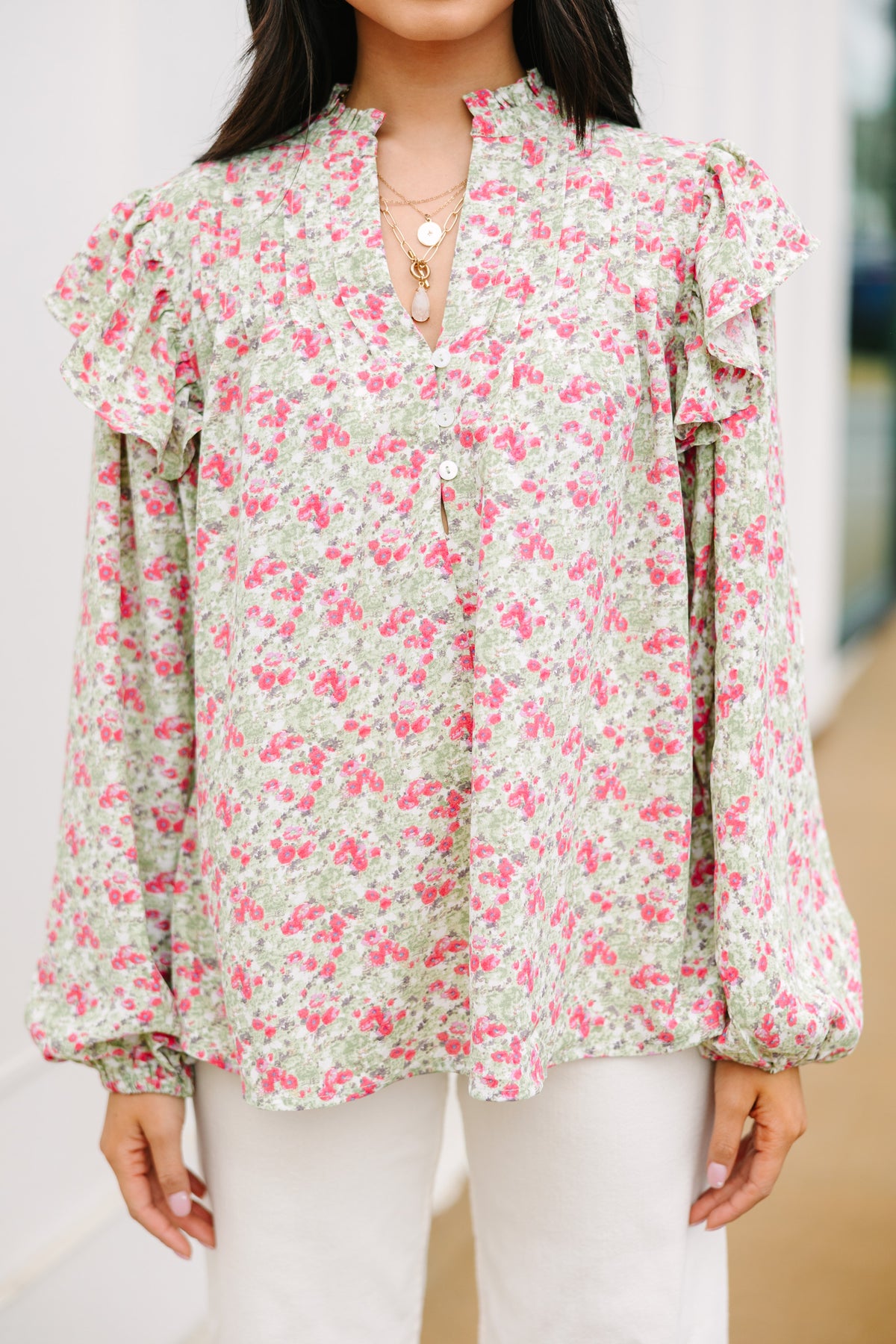 Just Getting Started Olive Green Floral Blouse Shop The Mint