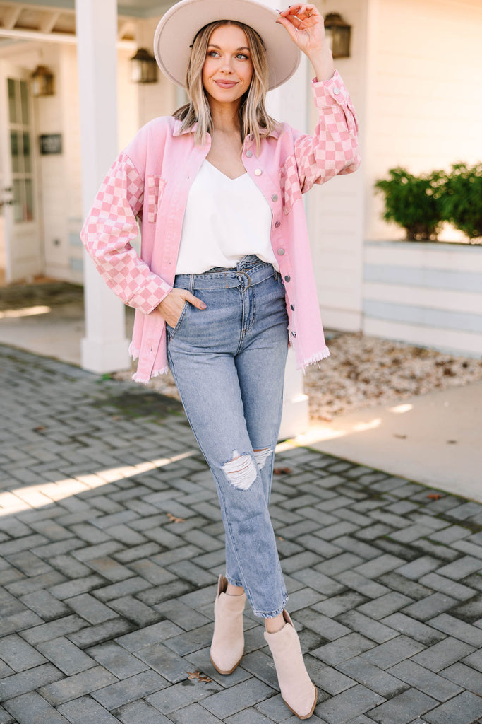 At The Finish Line Pink Checkered Shacket – Shop the Mint