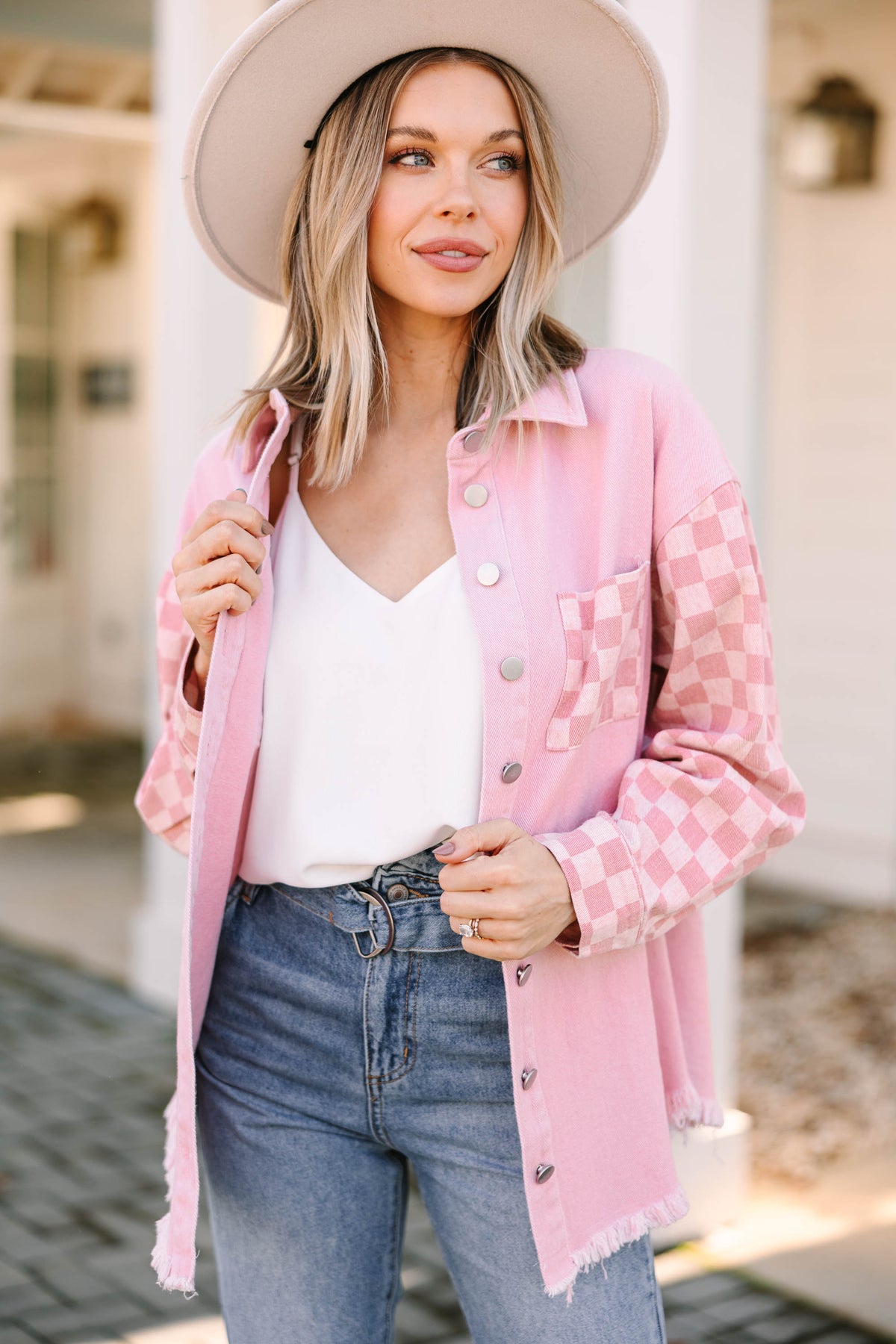 At The Finish Line Pink Checkered Shacket – Shop the Mint