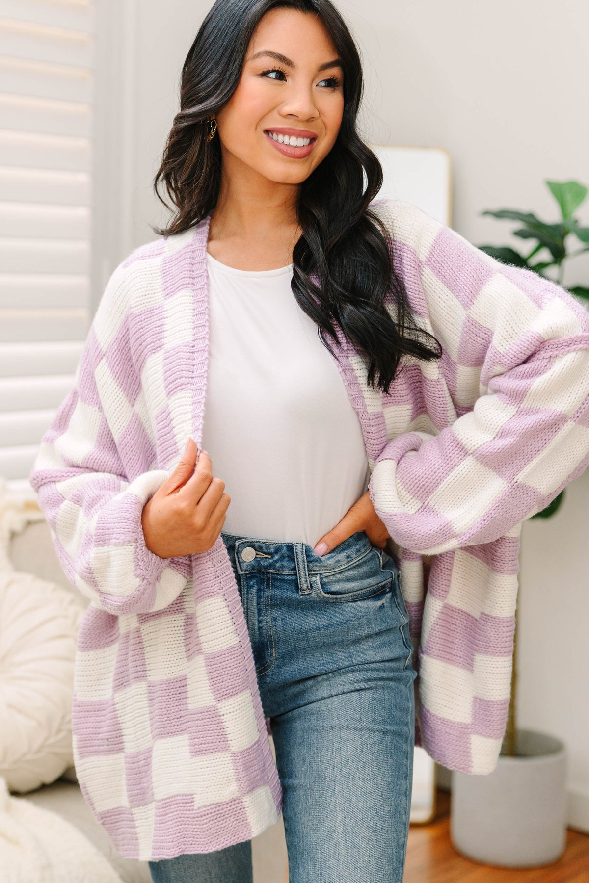 That's Life Lavender Purple Checkered Cardigan – Shop the Mint