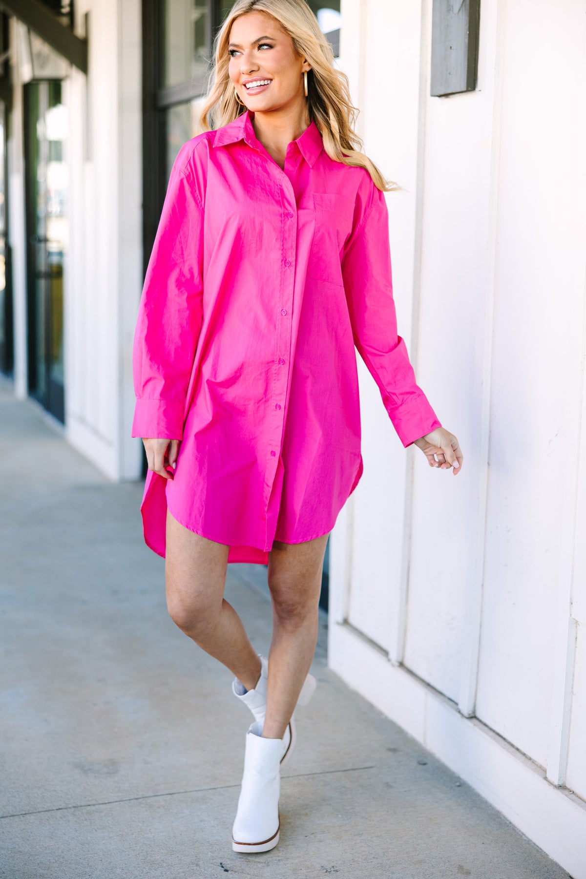 Ask Around Fuchsia Pink Shirt Dress – Shop the Mint