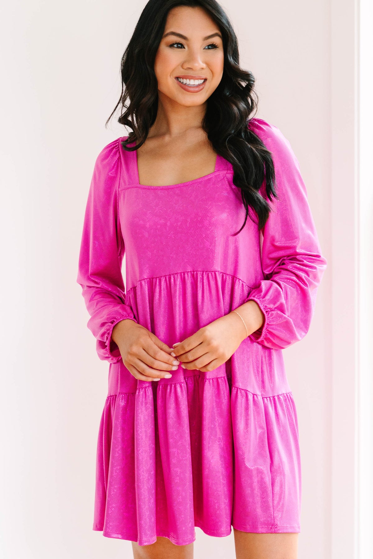 Get Their Attention Hot Pink Metallic Dress – Shop the Mint