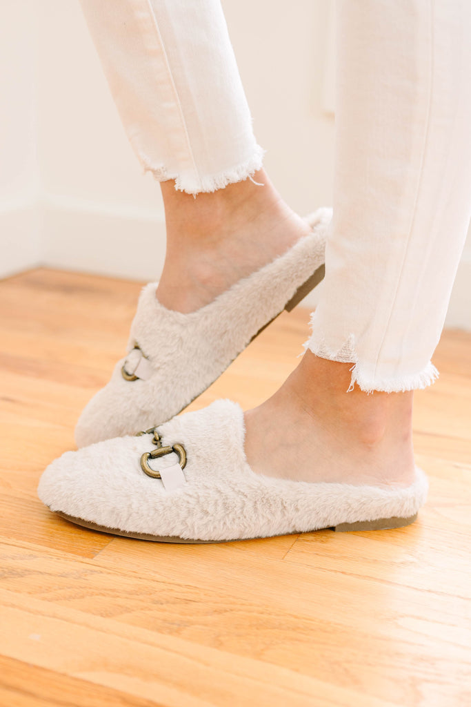 All In A Days Work Gray Fuzzy Mules – Shop the Mint