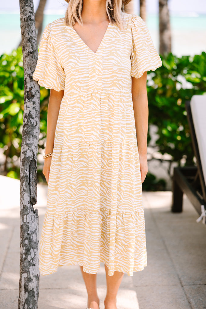 Someday Soon Lemon Yellow Zebra Striped Midi Dress – Shop the Mint