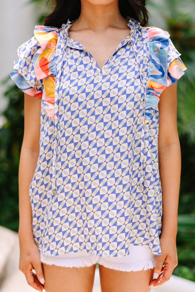 Right Where You Are Blue Mixed Print Blouse – Shop the Mint