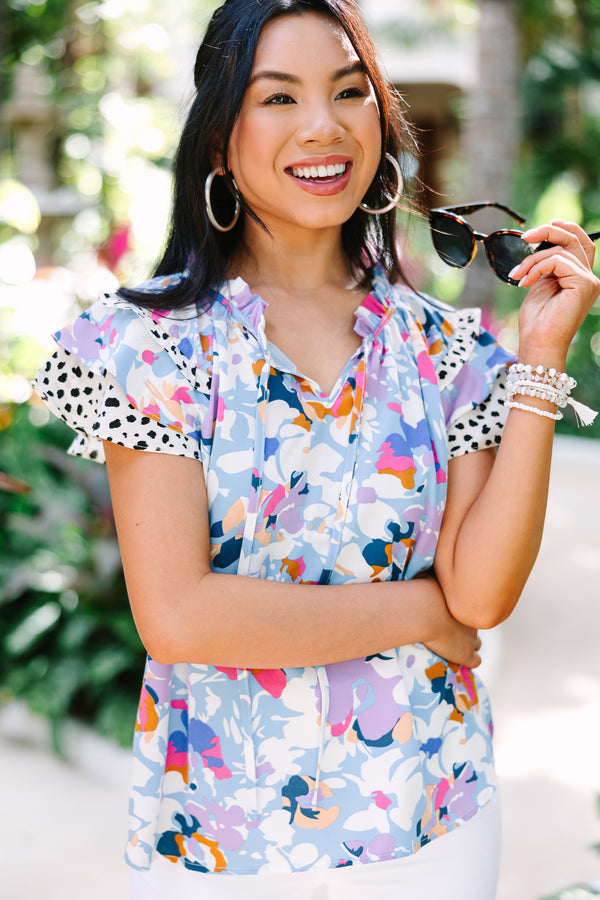 Can't Miss This Light Blue Mixed Print Blouse – Shop the Mint