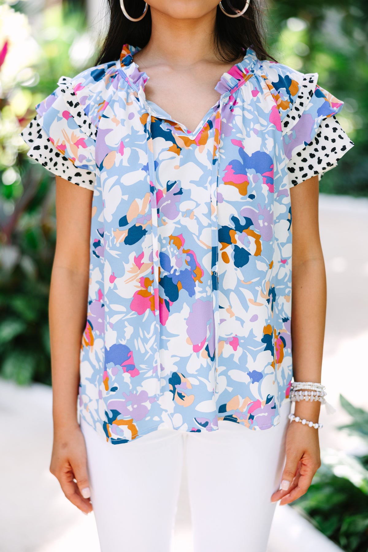 Can't Miss This Light Blue Mixed Print Blouse – Shop The Mint