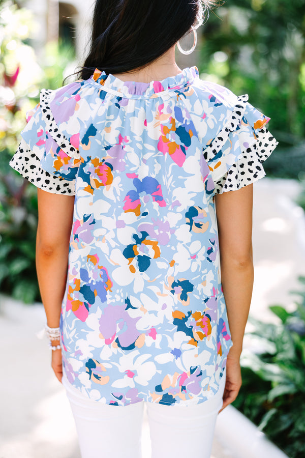 Can't Miss This Light Blue Mixed Print Blouse – Shop the Mint