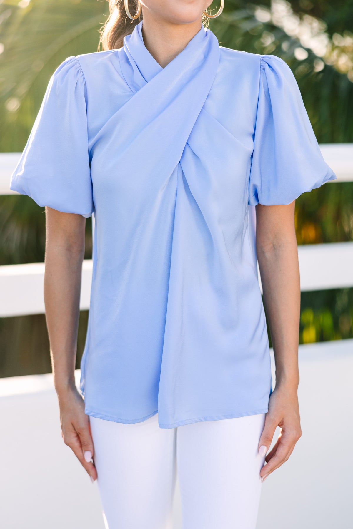 Tell Me More Light Blue Satin Blouse – Shop the Mint