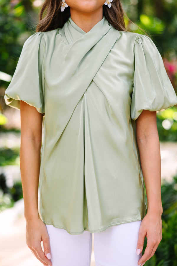 Tell Me More Sage Green Satin Blouse – Shop the Mint