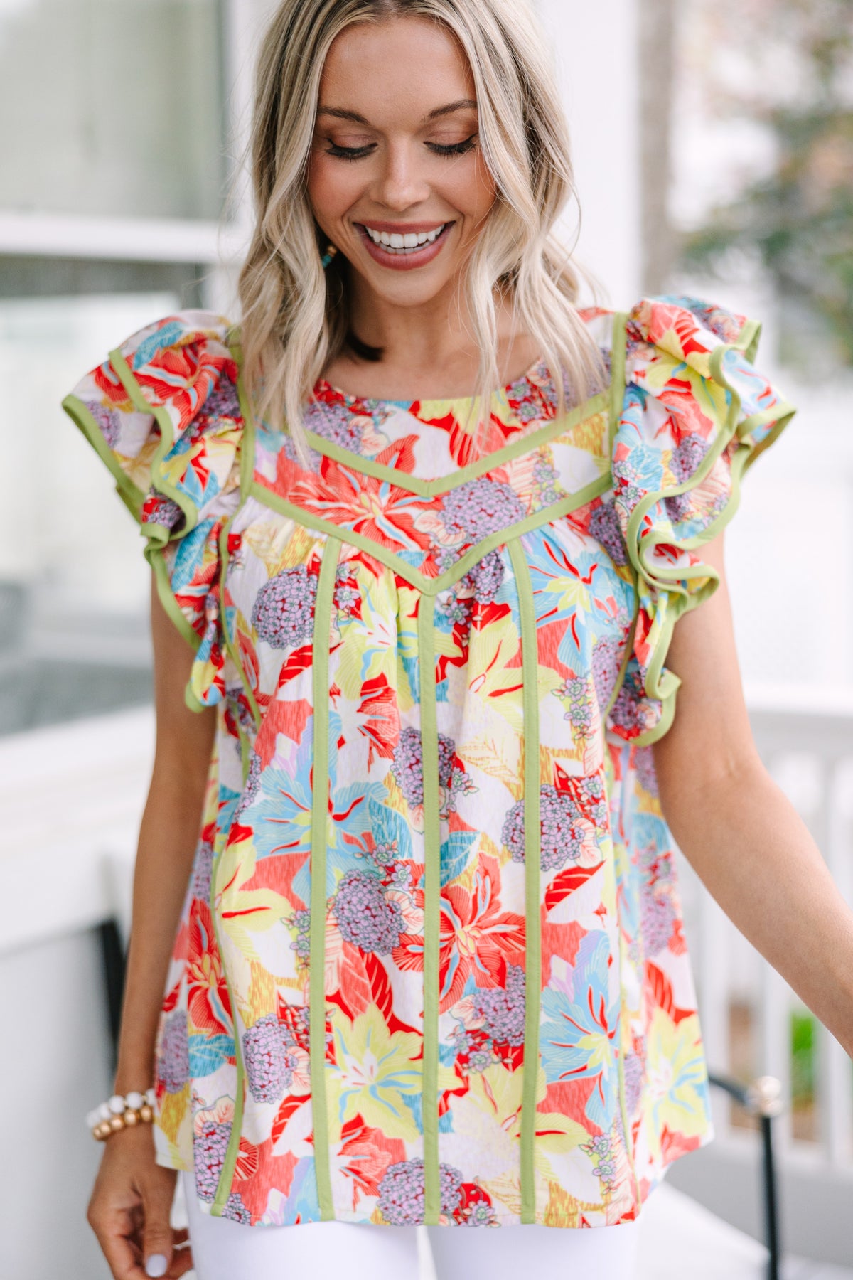 No Pressure Chartreuse Yellow Floral Blouse – Shop the Mint