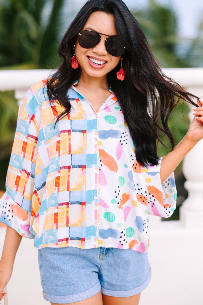 The Time Is Here Blue Abstract Blouse – Shop the Mint