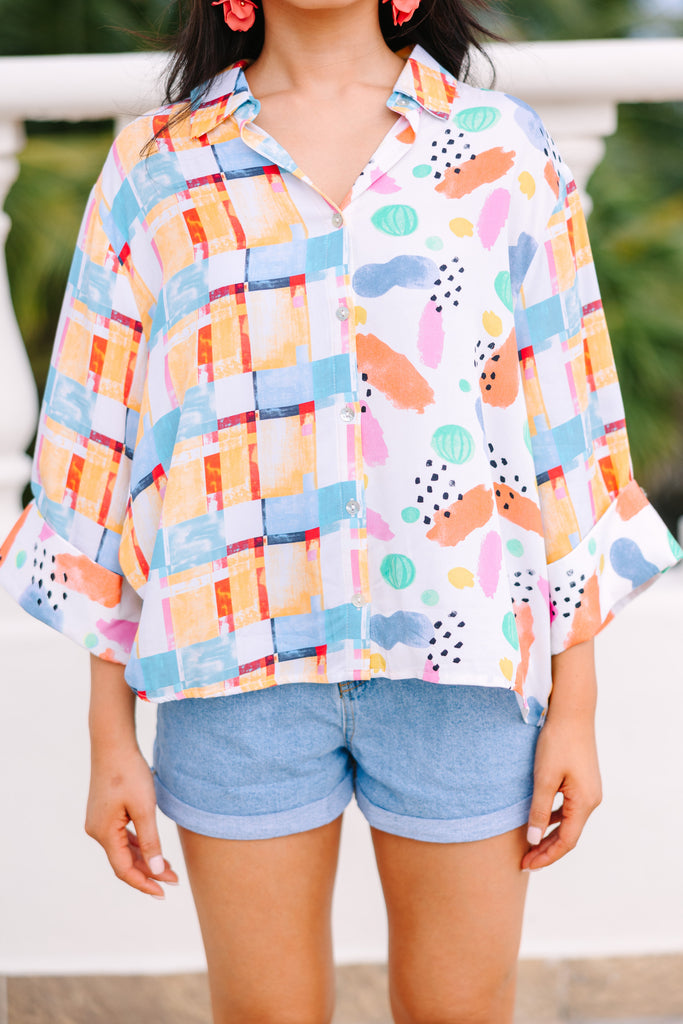 The Time Is Here Blue Abstract Blouse – Shop the Mint