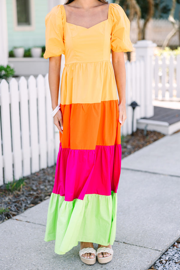 One Way Ticket Orange Colorblock Maxi Dress – Shop the Mint