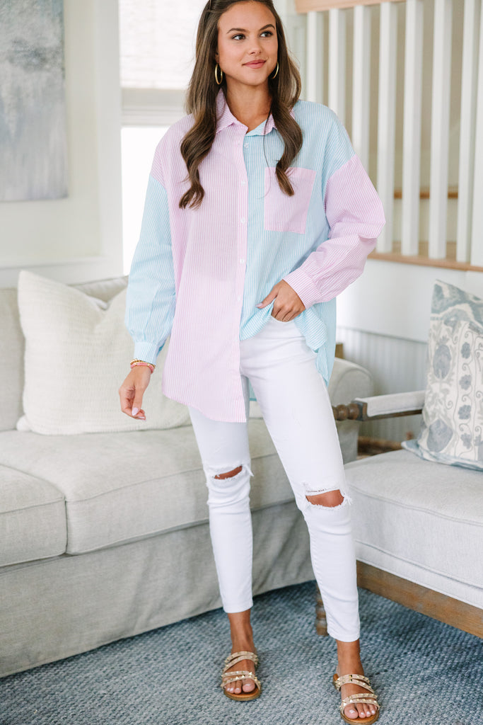 Catch You Later Pink Striped Button Down Top – Shop the Mint
