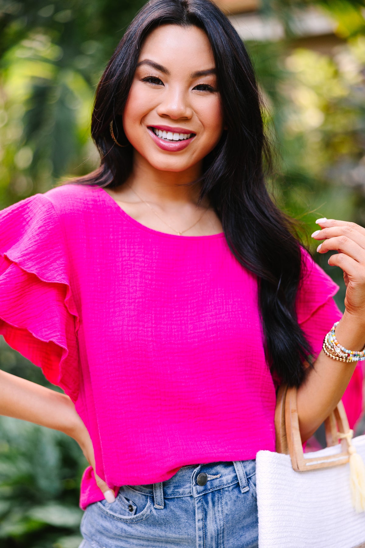 It's All True Fuchsia Pink Ruffled Gauze Top – Shop the Mint