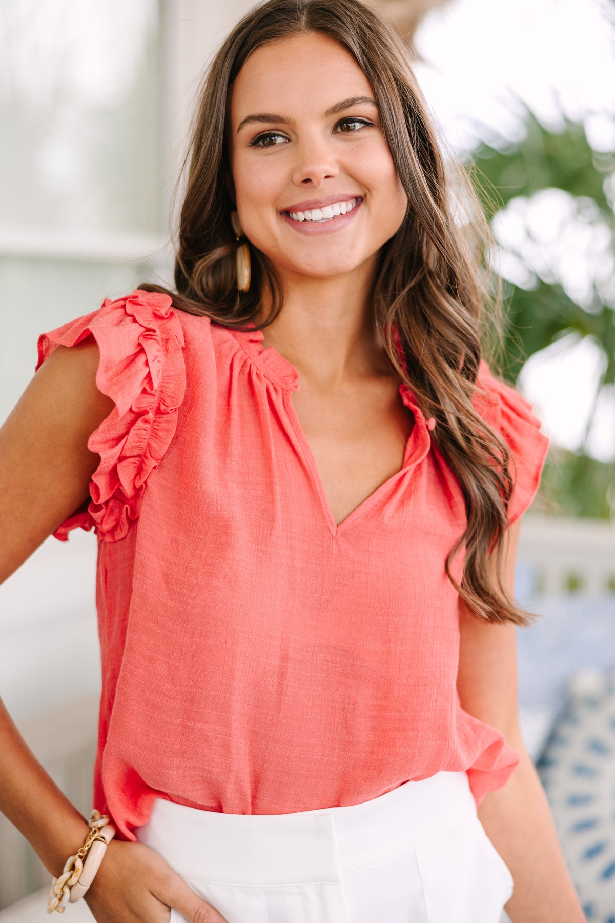 More Than You Know Coral Orange Ruffled Tank – Shop the Mint