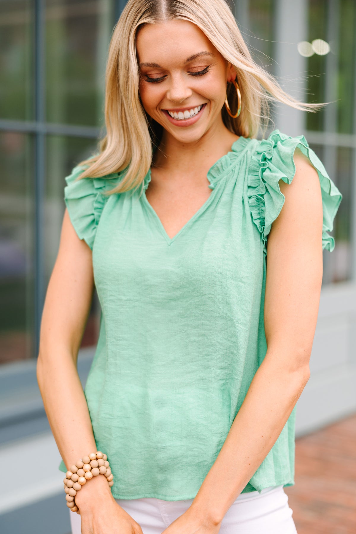 More Than You Know Green Ruffled Tank – Shop the Mint
