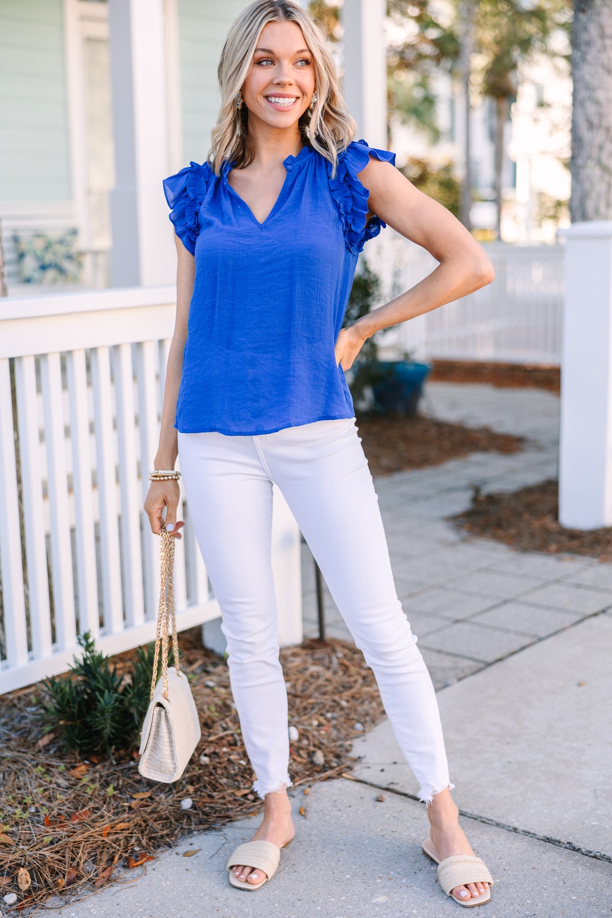 More Than You Know Royal Blue Ruffled Tank – Shop the Mint