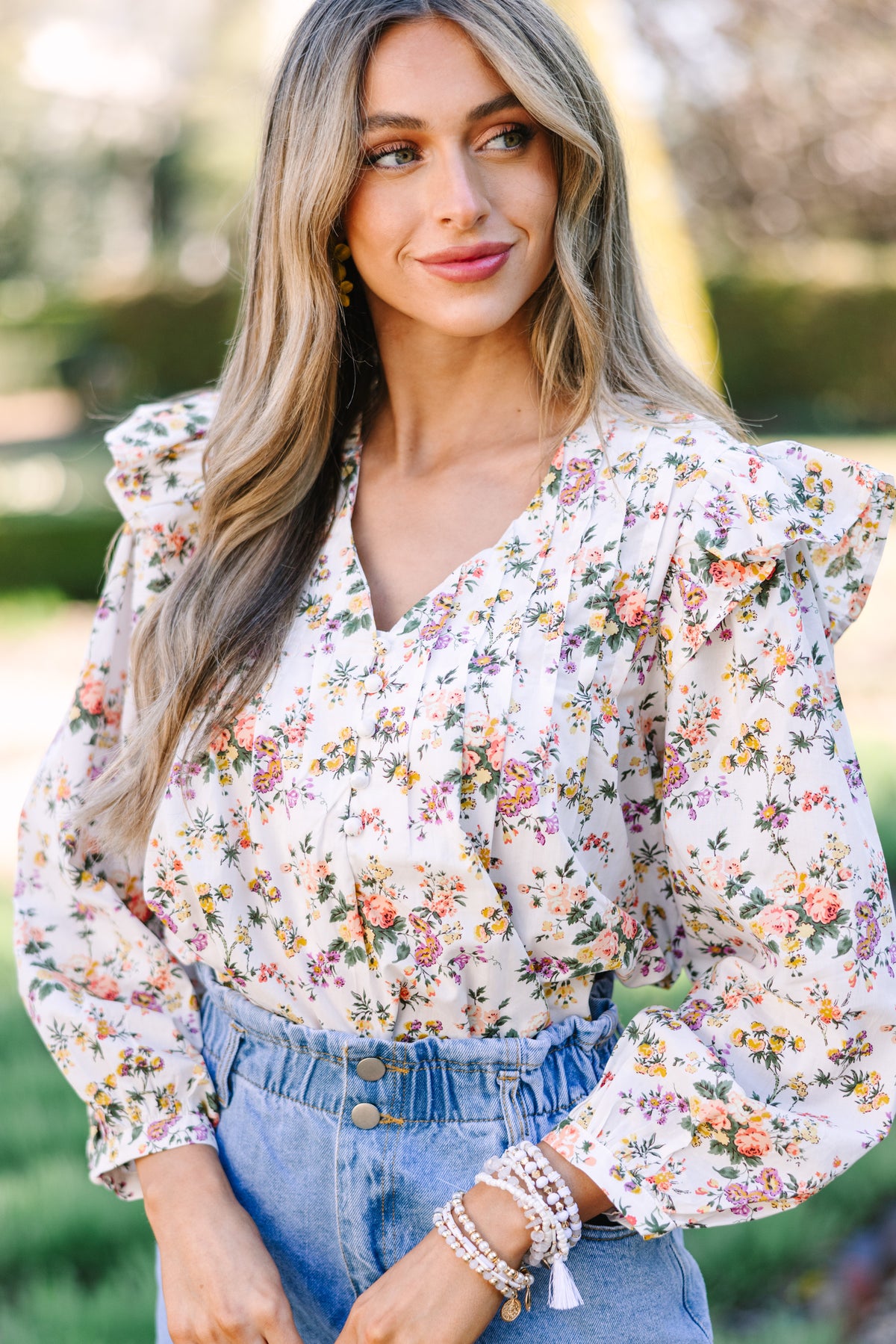 Call You Over Ivory White Ditsy Floral Blouse – Shop the Mint